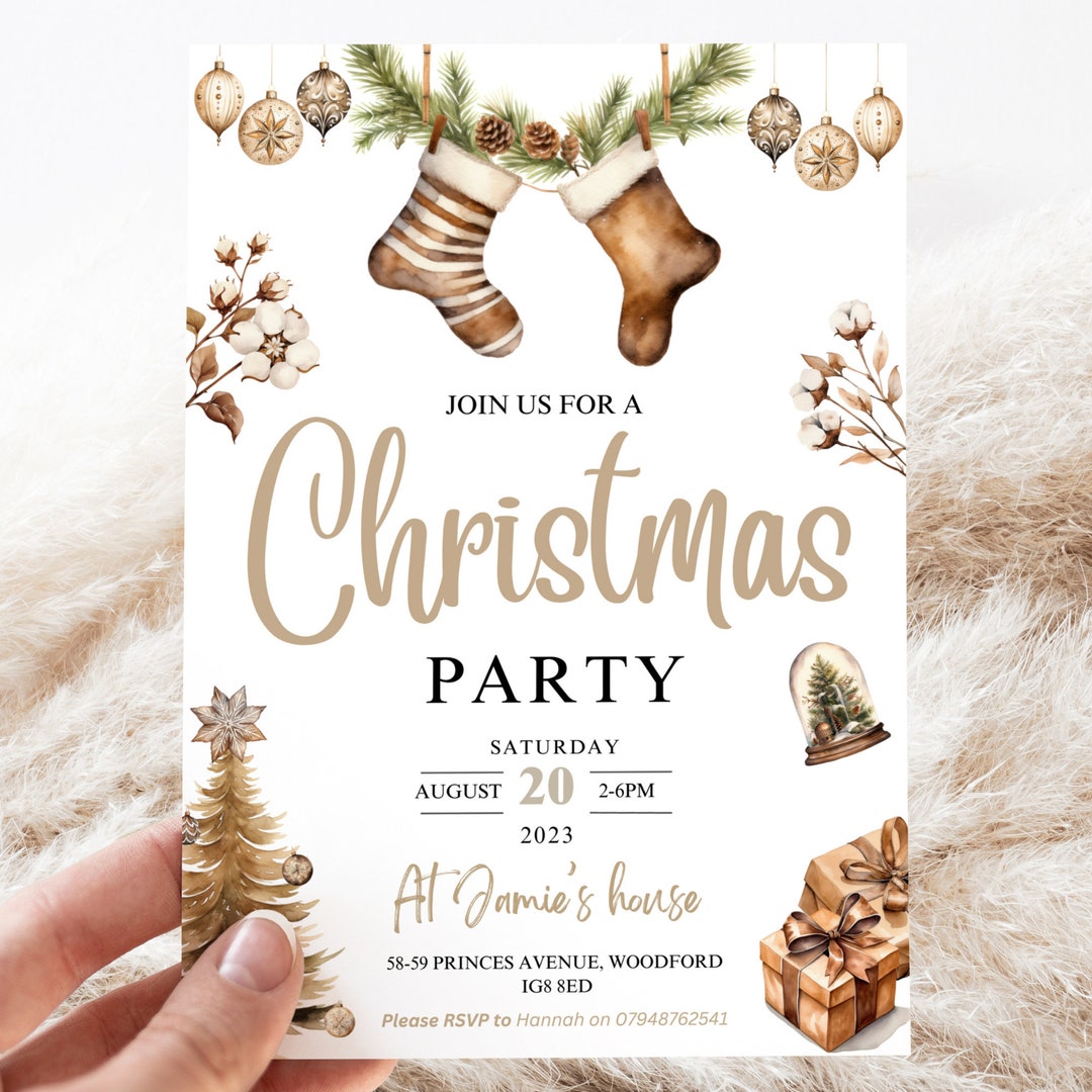 Editable Neutral Christmas Party Invitation Christmas Party Invite ...