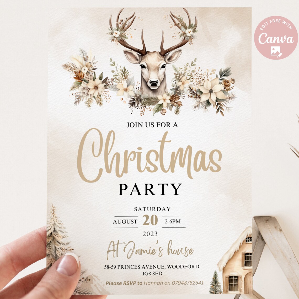 Editable Neutral Boho Christmas Party Invitation Christmas - Etsy