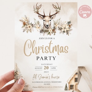 Editable Neutral Boho Christmas Party Invitation Christmas Party Invite ...