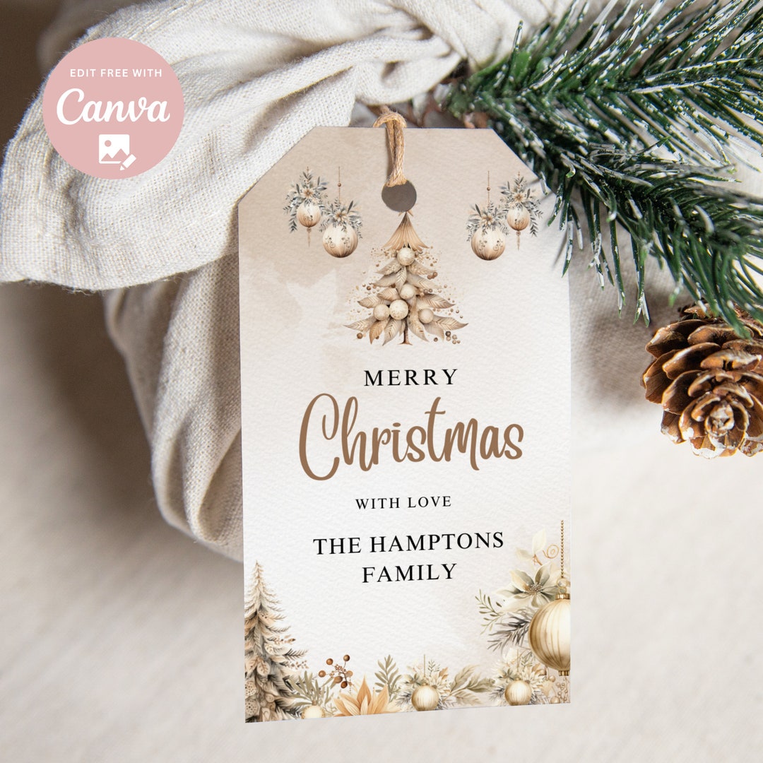 Boho Christmas Gift Tag Printable, Editable Holiday Favor Tag (digital ...