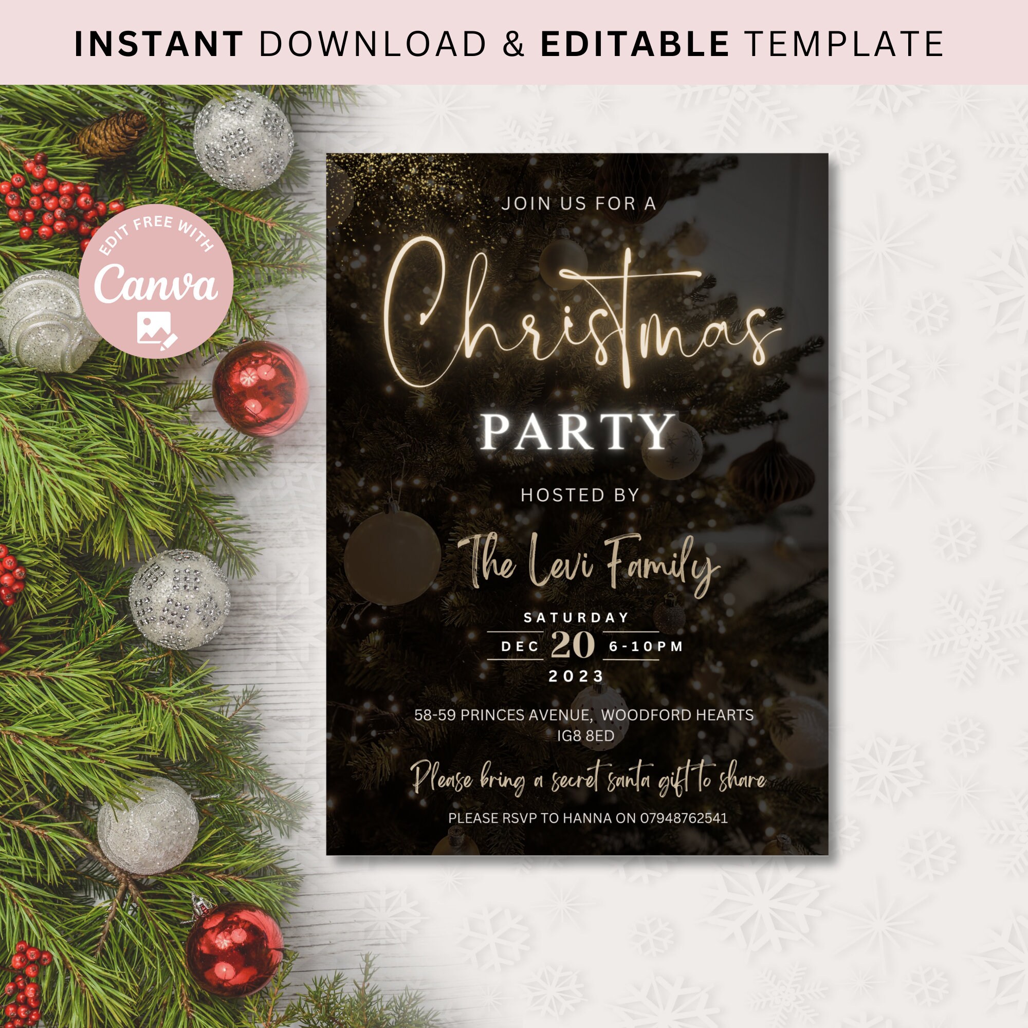 Editable Christmas Party Invitation Christmas Party Invite Christmas ...