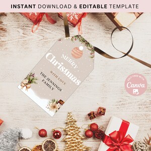 Editable Neutral Merry Christmas Gift Tag Printable Christmas Gift Tag ...