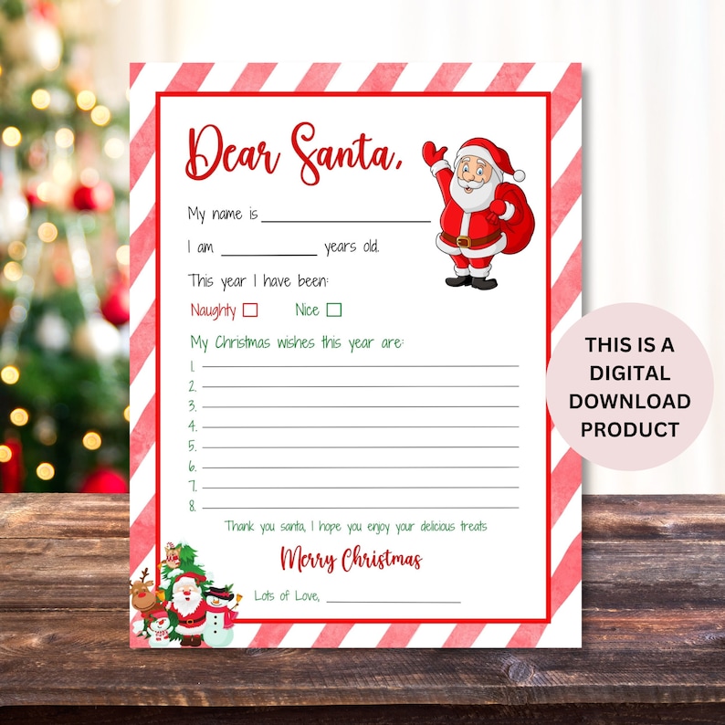 Printable Christmas Letter to Santa Easy to Print Santa Christmas Wish ...