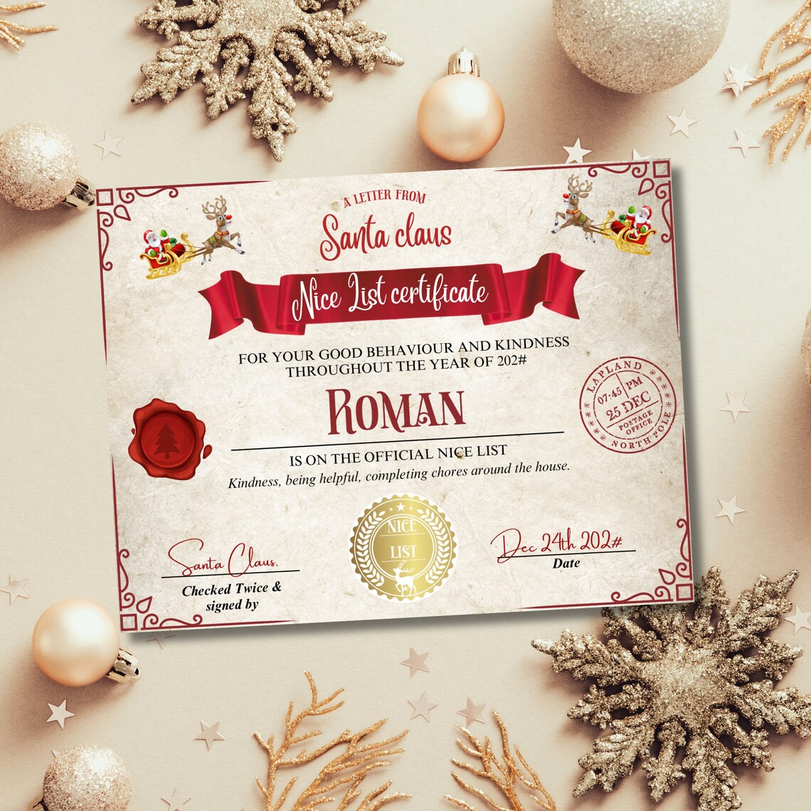 Editable Santa Nice List Certificate: Printable Christmas Keepsake ...