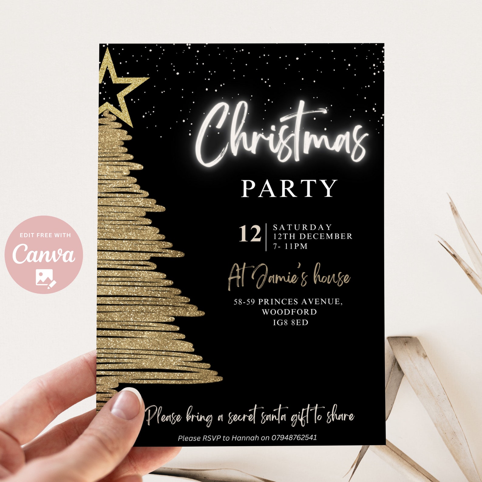 Editable Christmas Party Invitation Christmas Black Party Invite ...