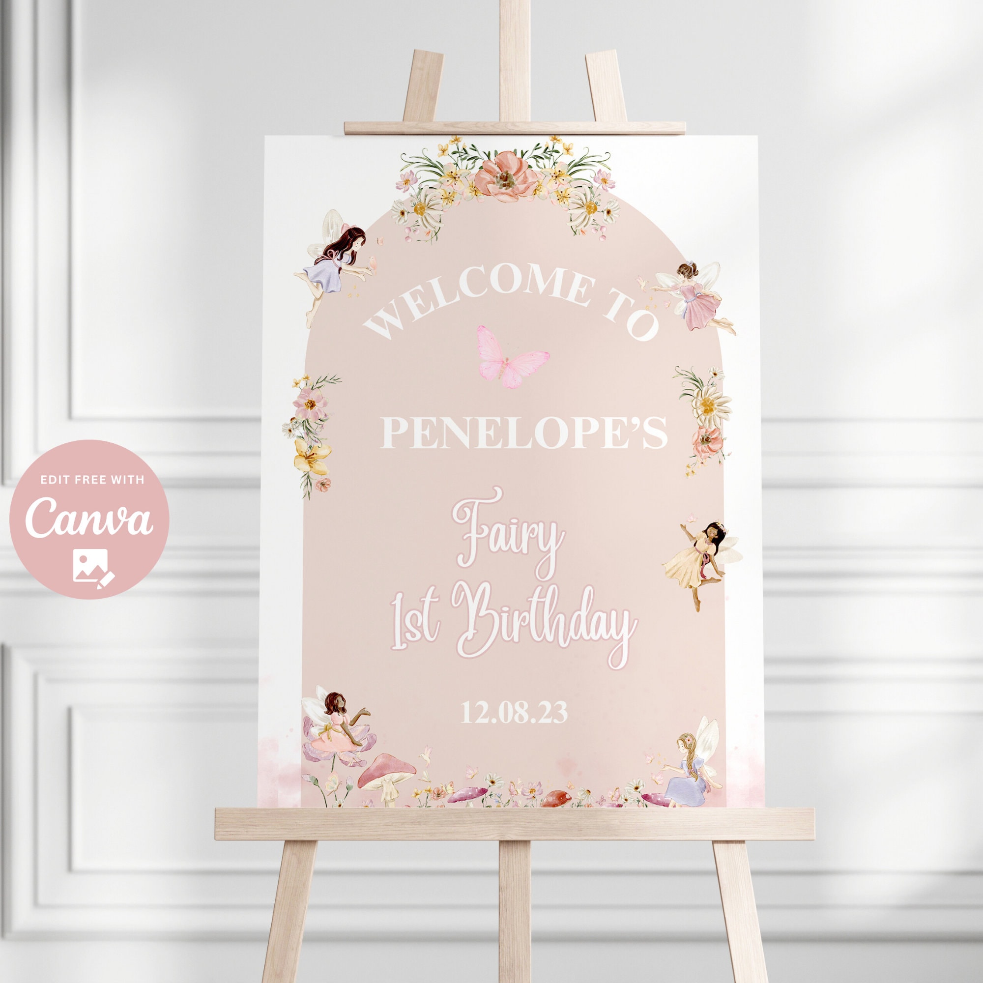 Editable Neutral Fairy 1st Birthday Welcome Sign Enchanted - Etsy