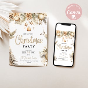 Editable Neutral Boho Christmas Party Invitation Christmas Party Invite ...
