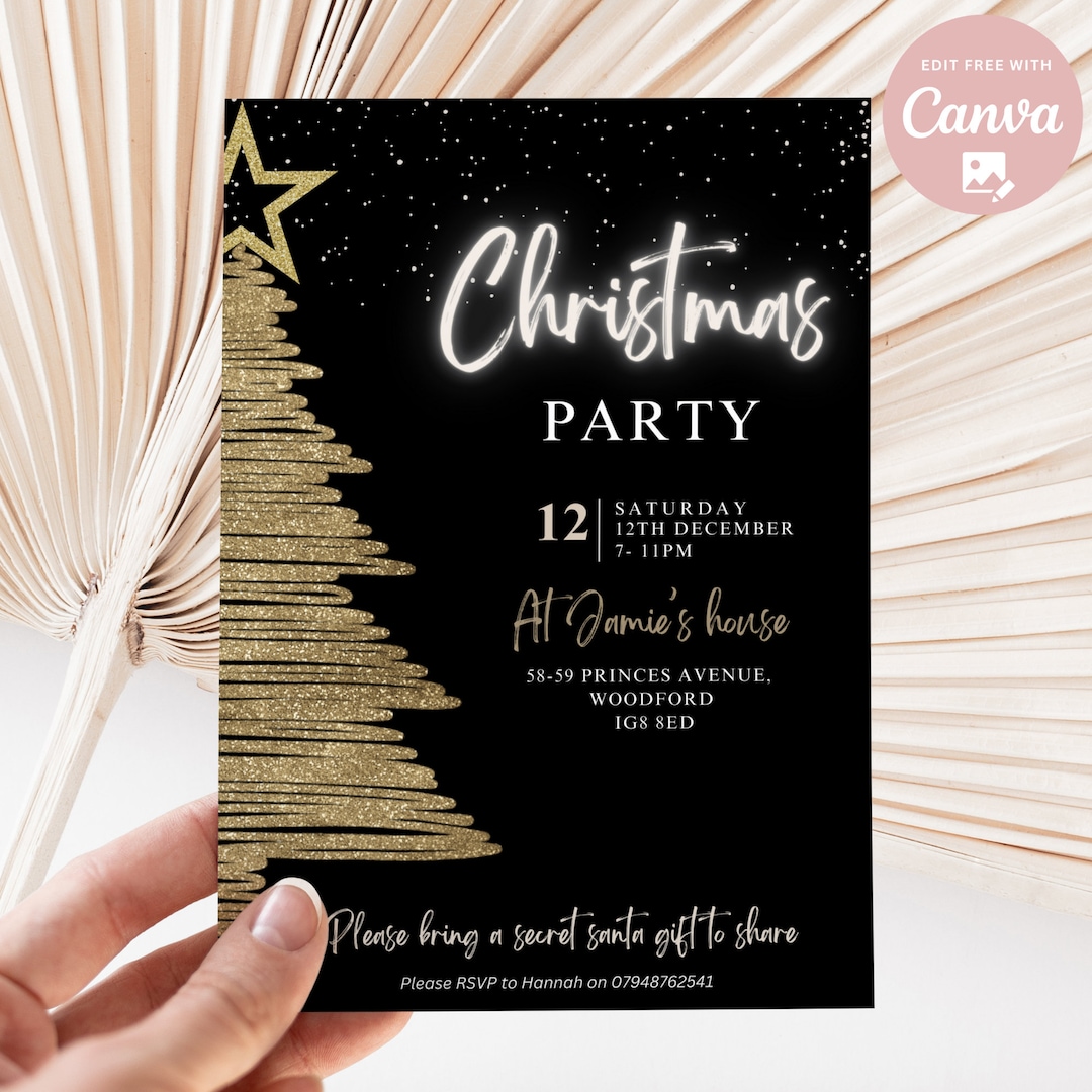 Editable Christmas Party Invitation Christmas Black Party Invite ...
