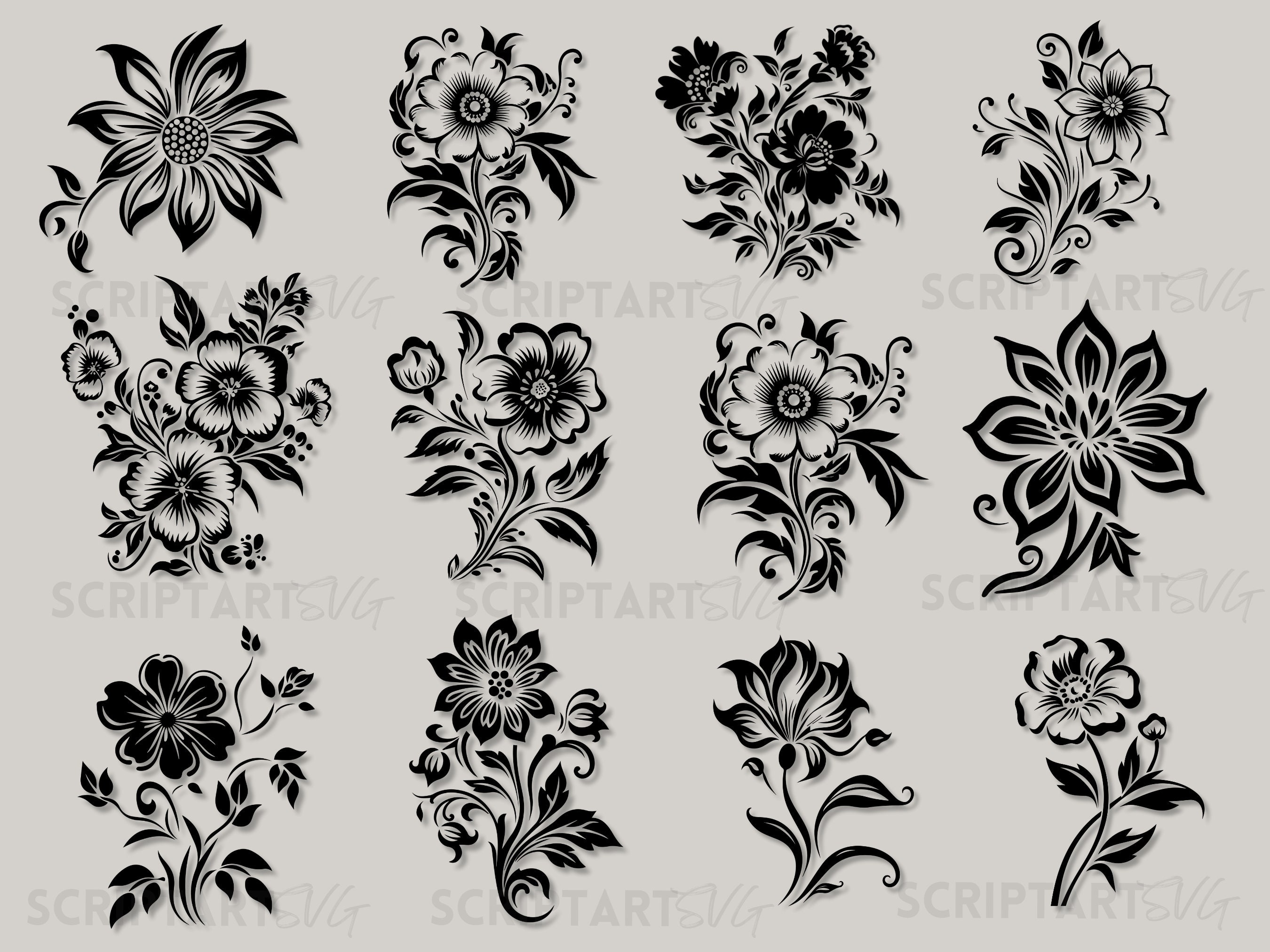 Flower Silhouette SVG Bundle Flower Cut File Flowers Svg PNG PDF Flower ...