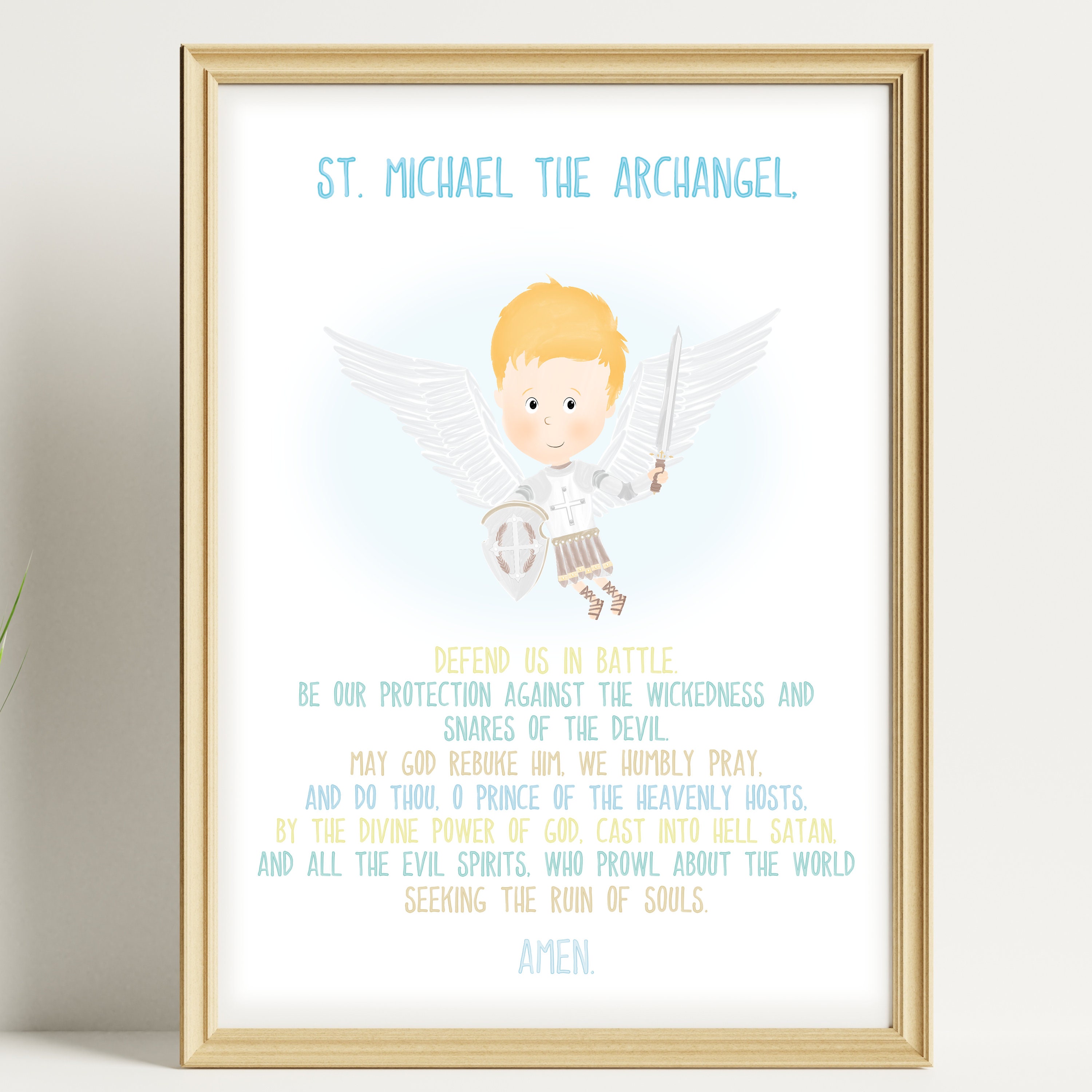 Archangel St. Michael Print Catholic Wall Nursery Decor Art for Baptism ...
