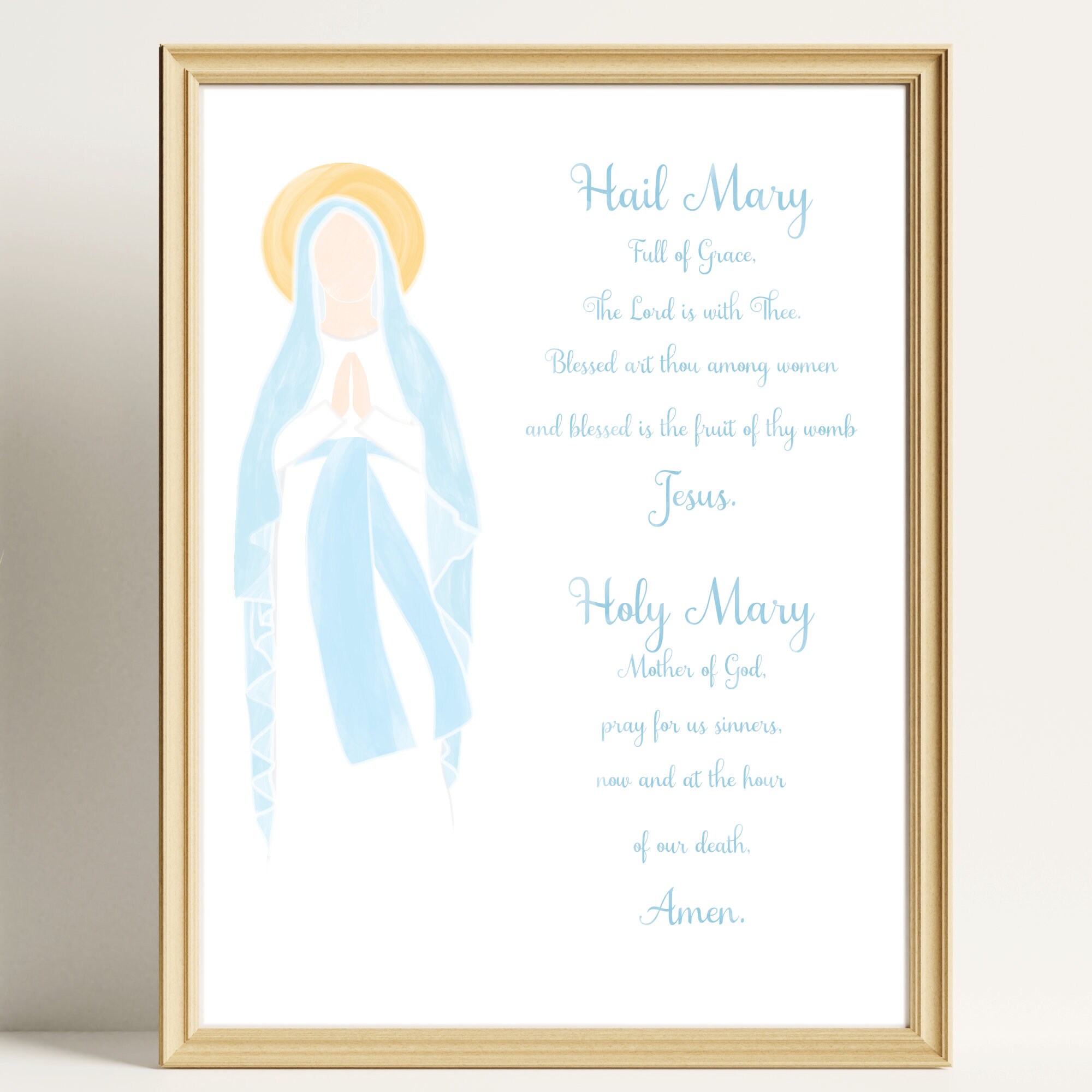Mary Blessed Mother Print Wall Decor for Nursery Art of Hail Mary ...