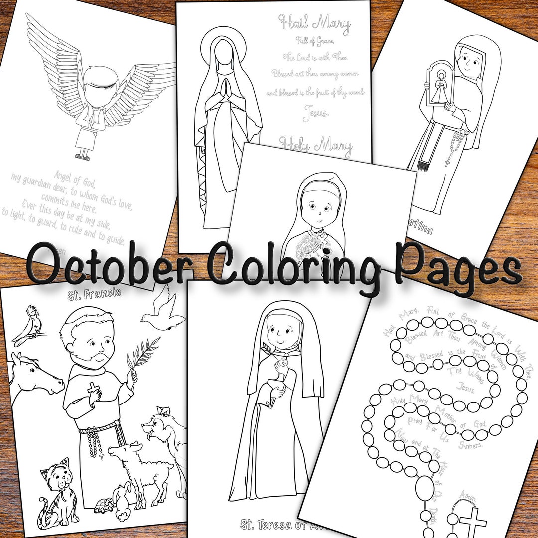 Catholic October Coloring Page Bundle St. Therese, St. Francis, Rosary ...