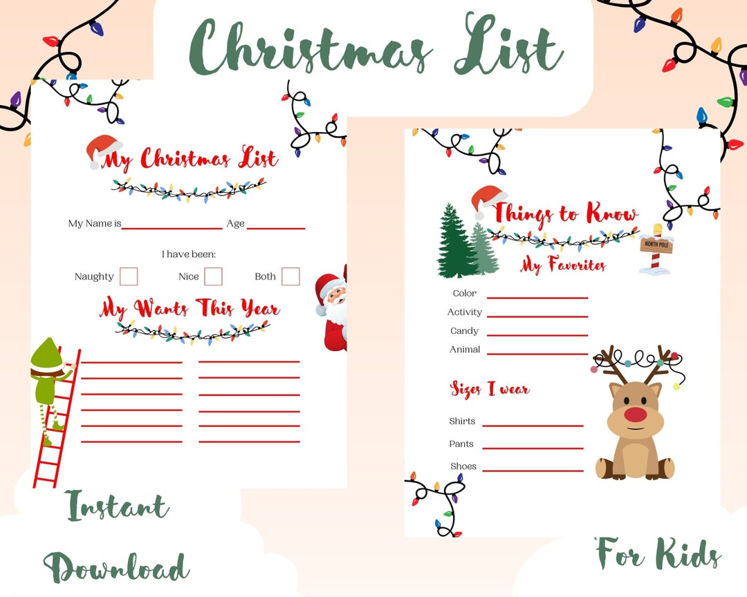 Christmas Wishlist Printable Set L Christmas Wishlist for Kids L Kids ...