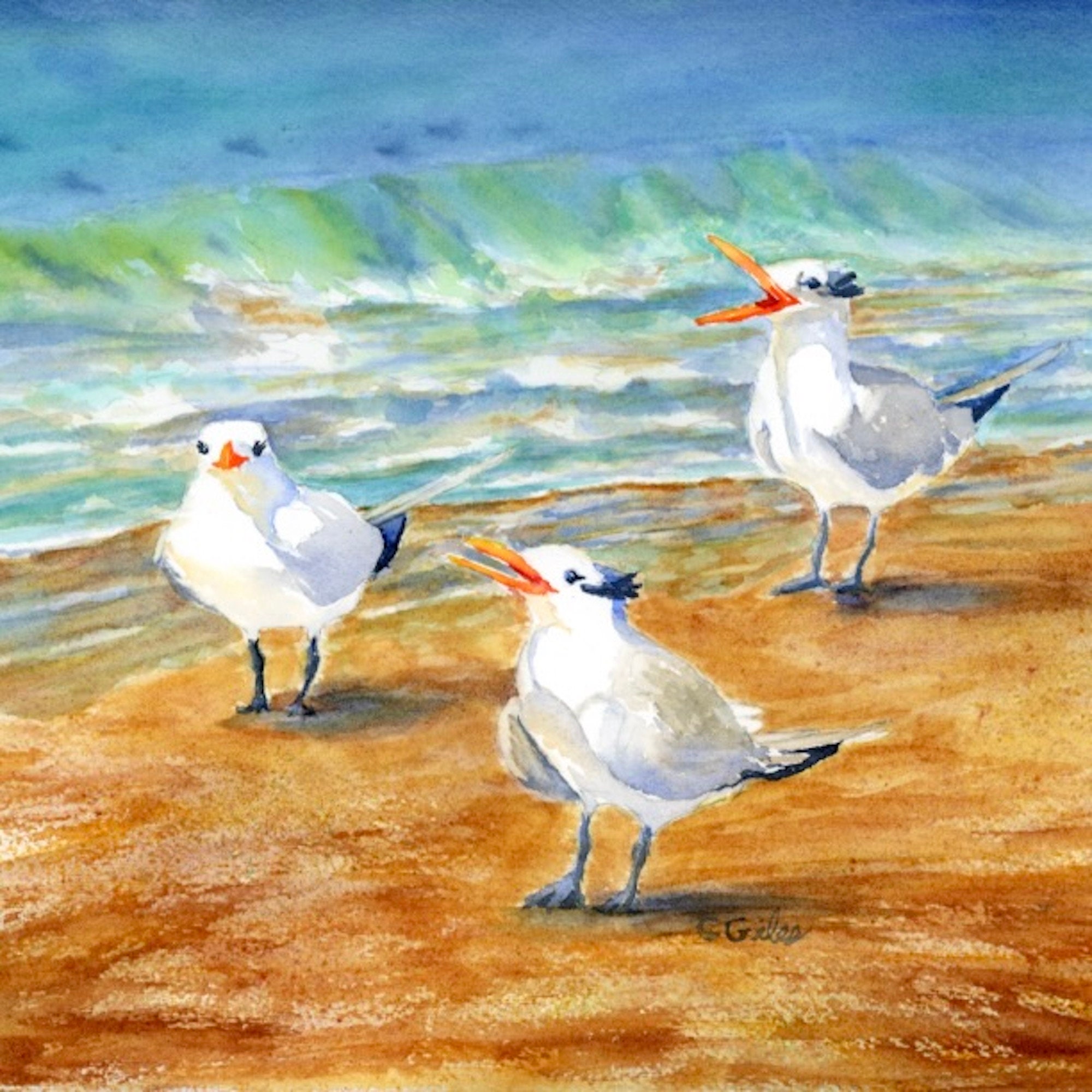 Watercolor Shore Birds on the Beach Giclee Prints Wall Art and Card ...