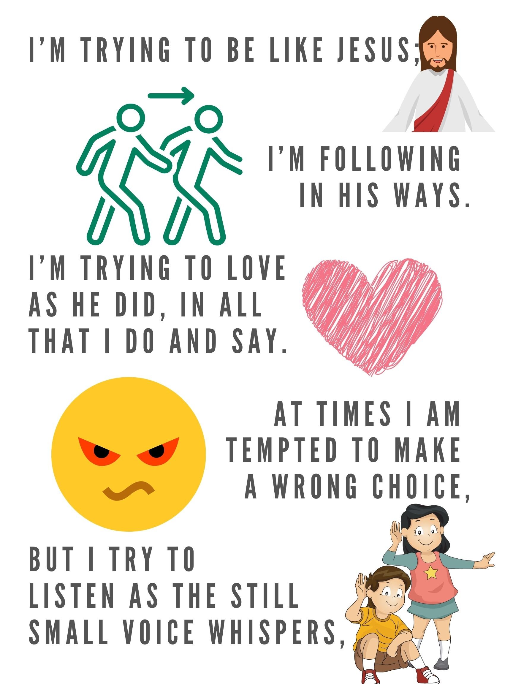 I'm Trying to Be Like Jesus Printable, Primary Music, LDS Primary Songs ...