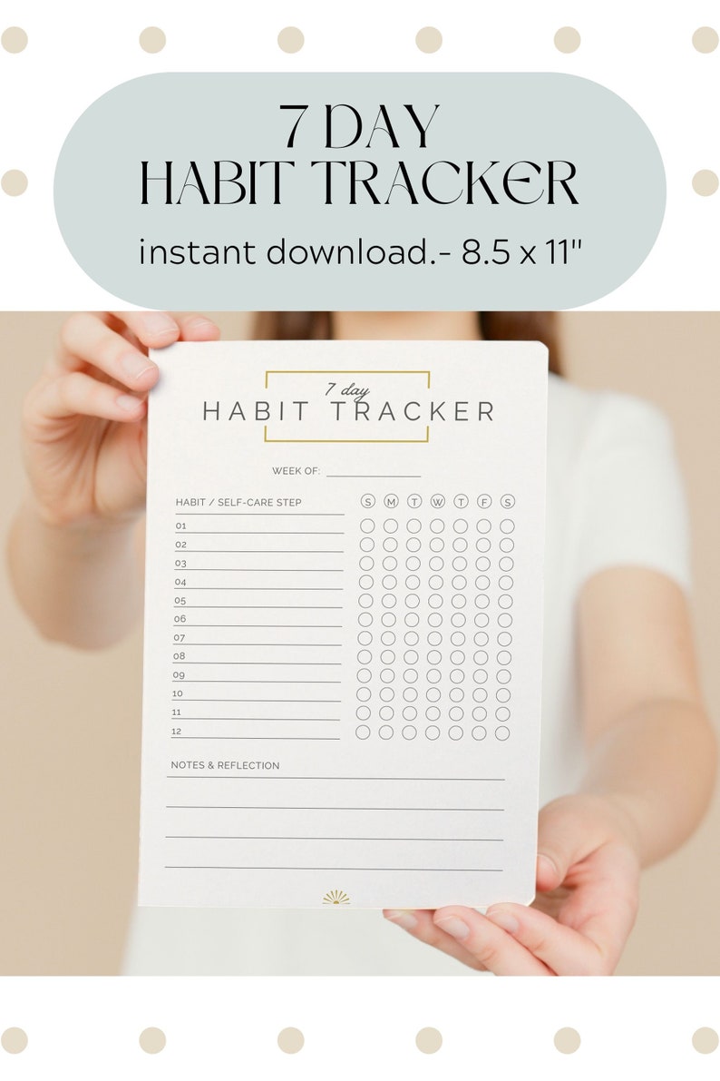 7 Day Habit Tracker, Weekly Habits, Goal Tracker, Goal Setter ...