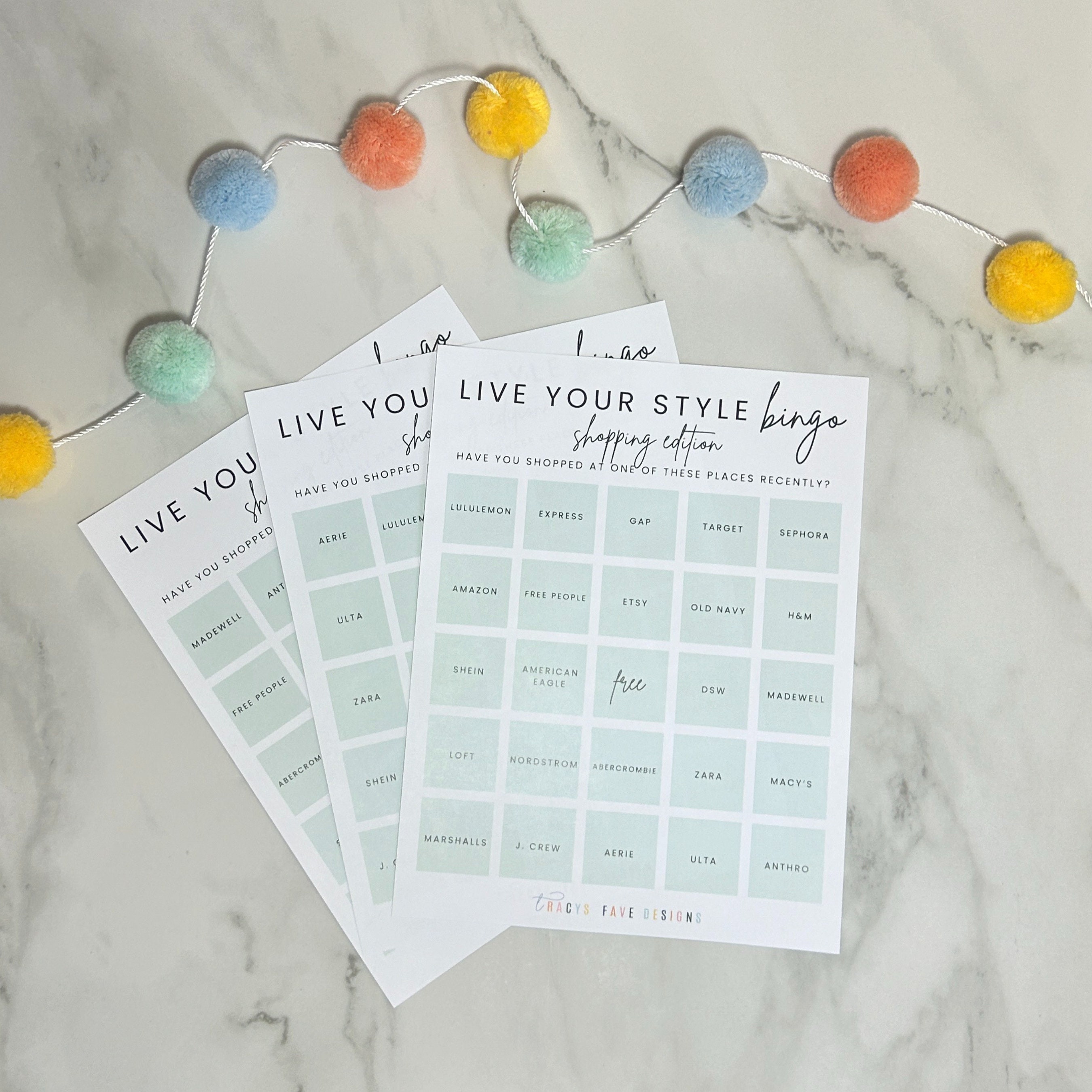 Digital Download Bingo Card Shopping Game Download Bridal Shower Bingo ...