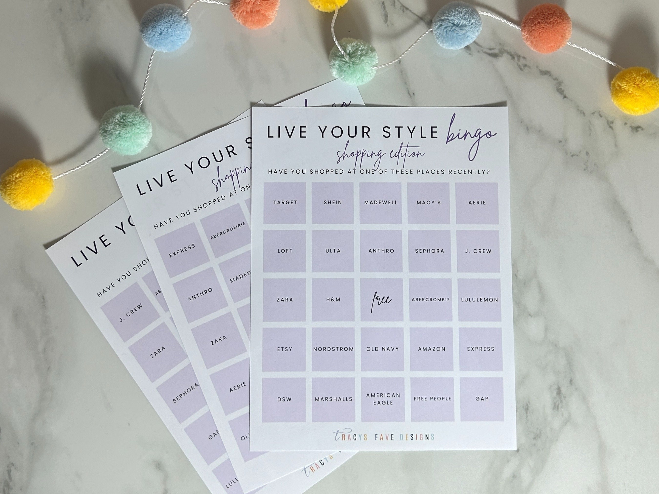 Digital Download Bingo Card Shopping Game Download Bridal Shower Bingo ...