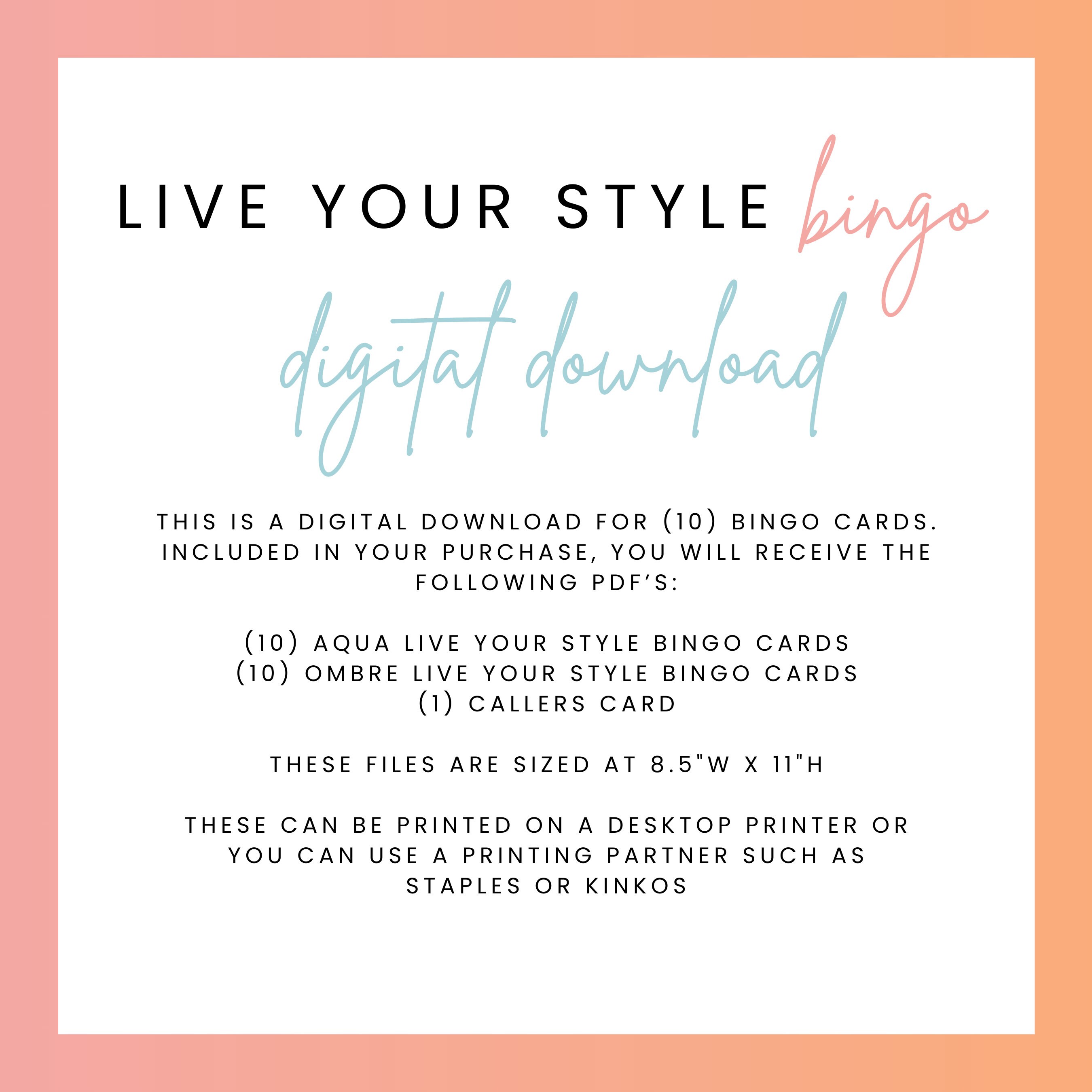 Digital Download Bingo Card Fashion Game Download Bridal Shower Bingo ...