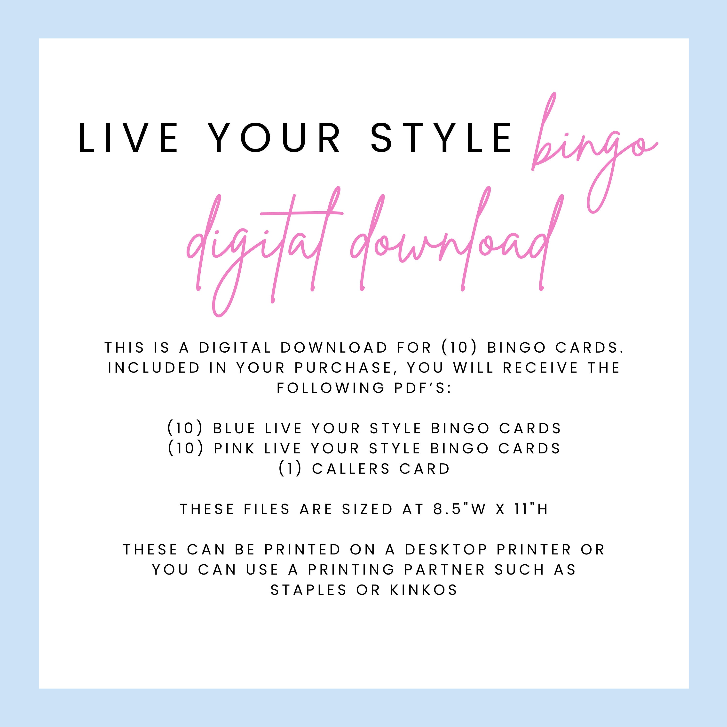 Digital Download Bingo Card Fashion Game Download Bridal Shower Bingo ...
