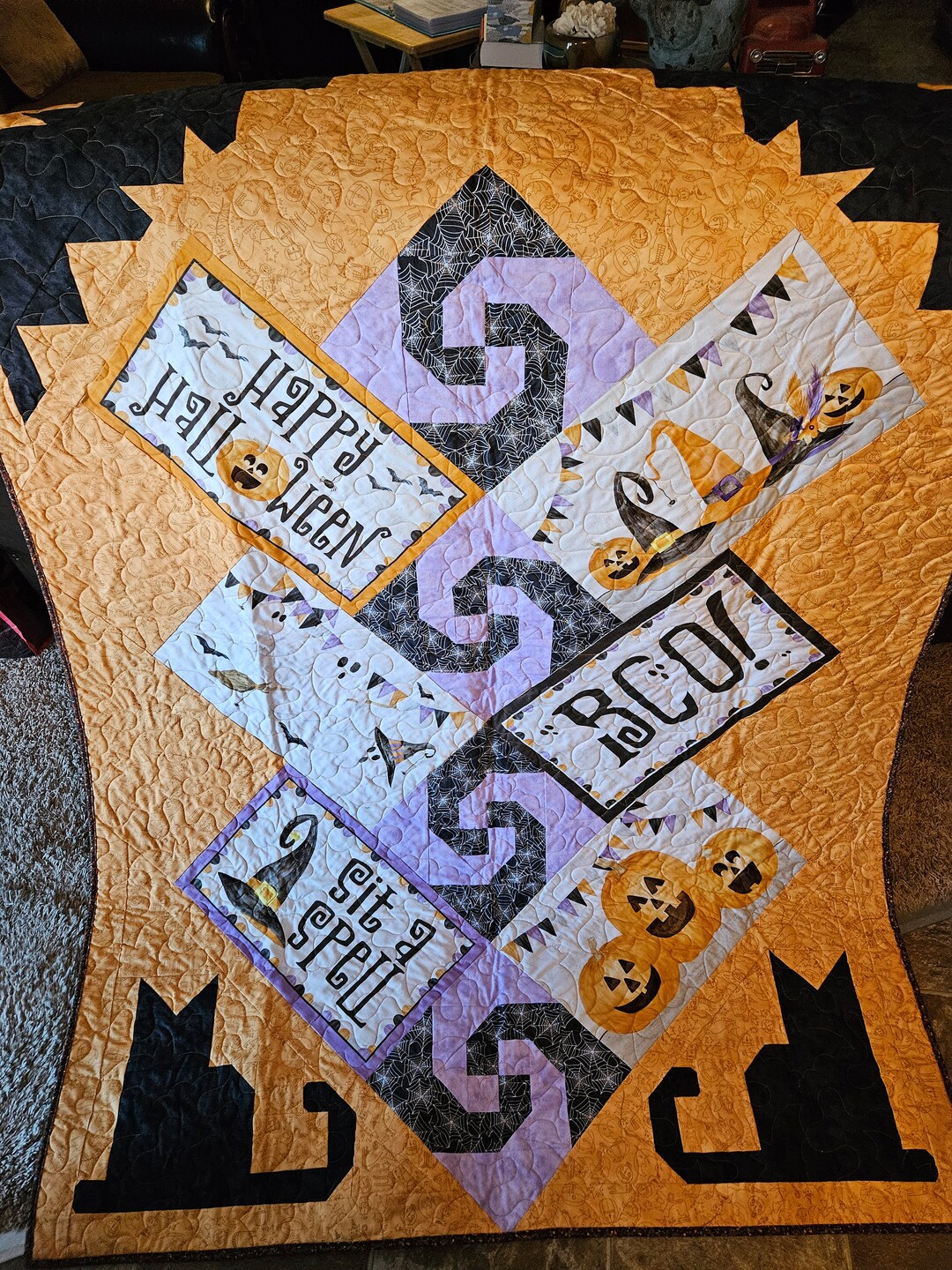 Bats Cats and Boos Quilt for Sale - Etsy