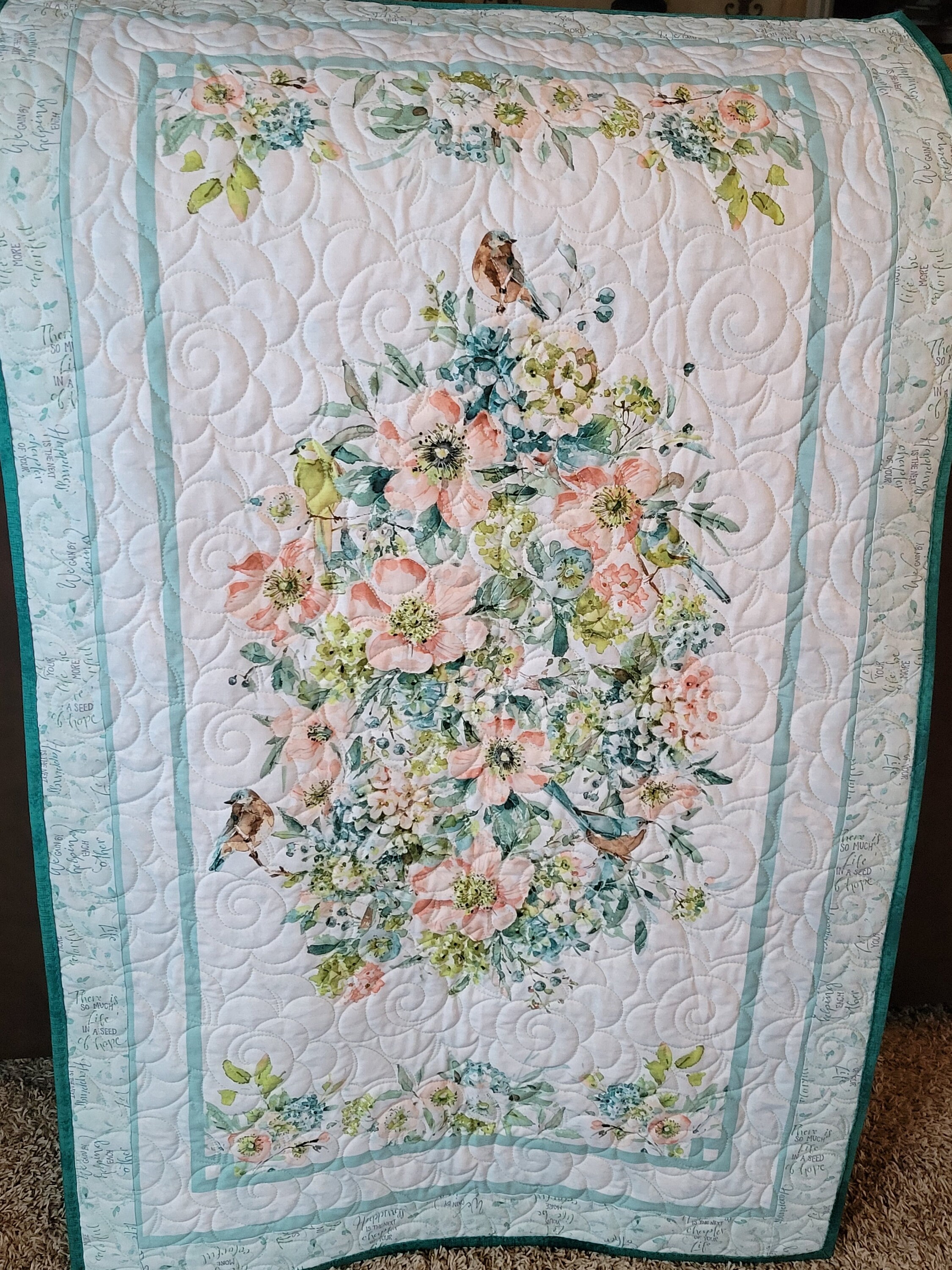 Quilt for Sale Mint and Coral Floral Handmade - Etsy