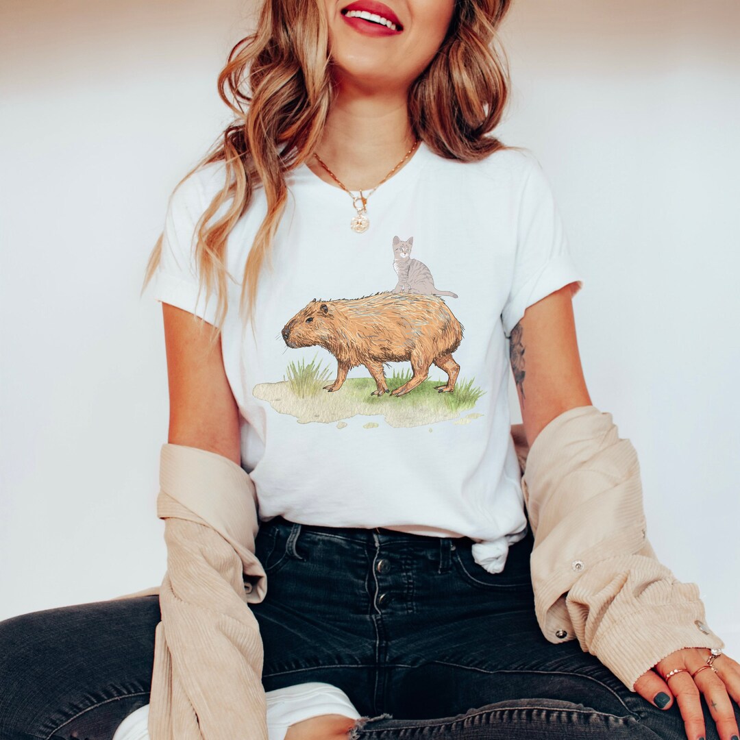 Cat Riding Capybara Shirt, Funny Capybara Tshirt, Kitten Sitting on ...