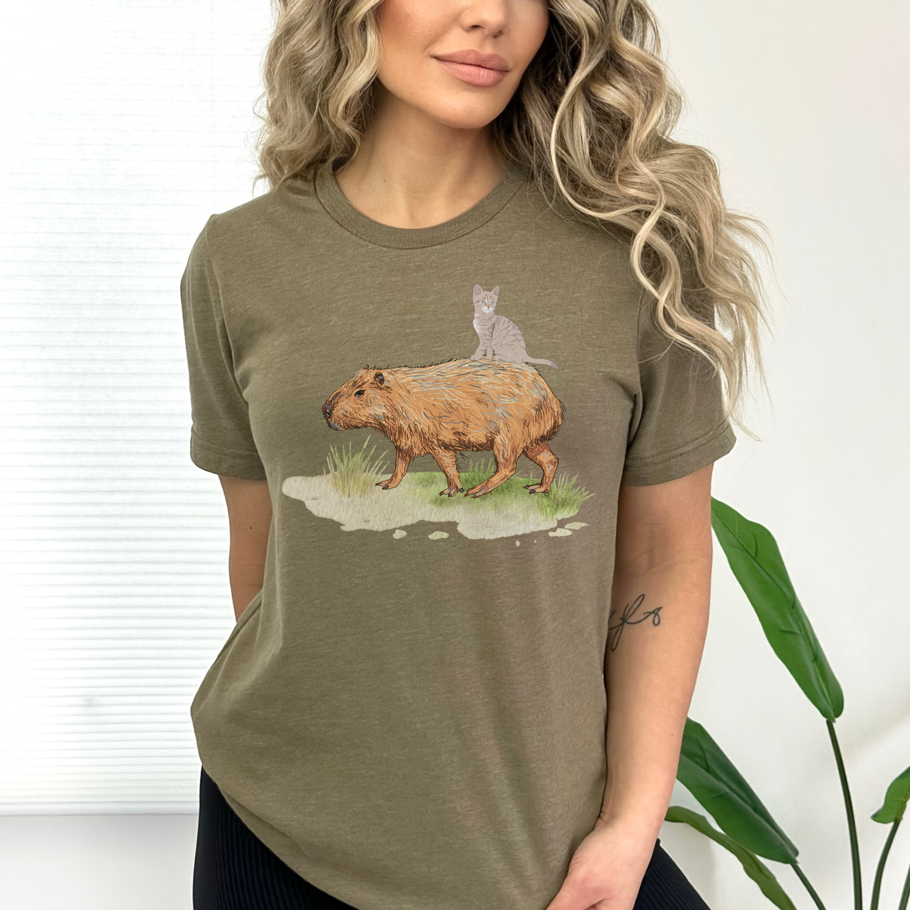 Cat Riding Capybara Shirt, Funny Capybara Tshirt, Kitten Sitting on ...
