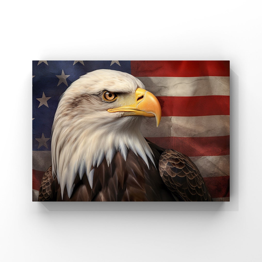 American Bald Eagle W Flag Printable Wall Art Instant Digital Download ...