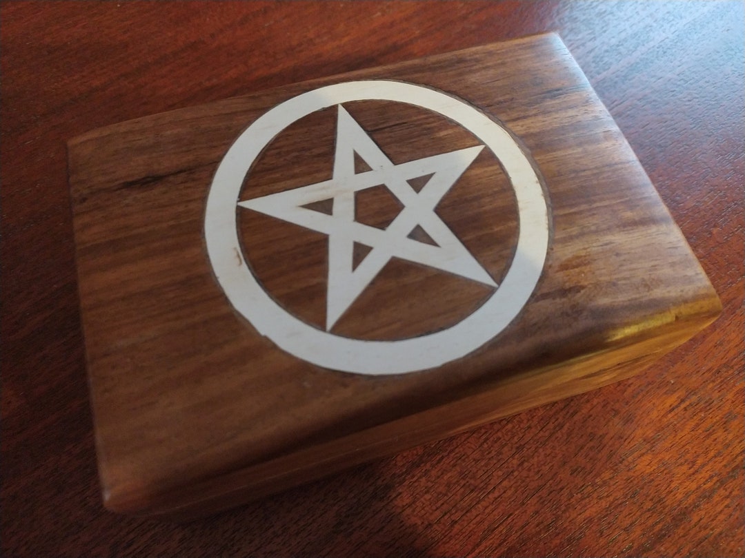 New Wood Box Pentagram Pagan Magic Wicca Wizard Gemstone UK Seller - Etsy