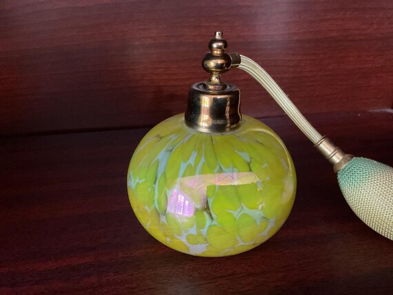 Stunning yellow green Line Art Glass Perfume Cologne… - Gem