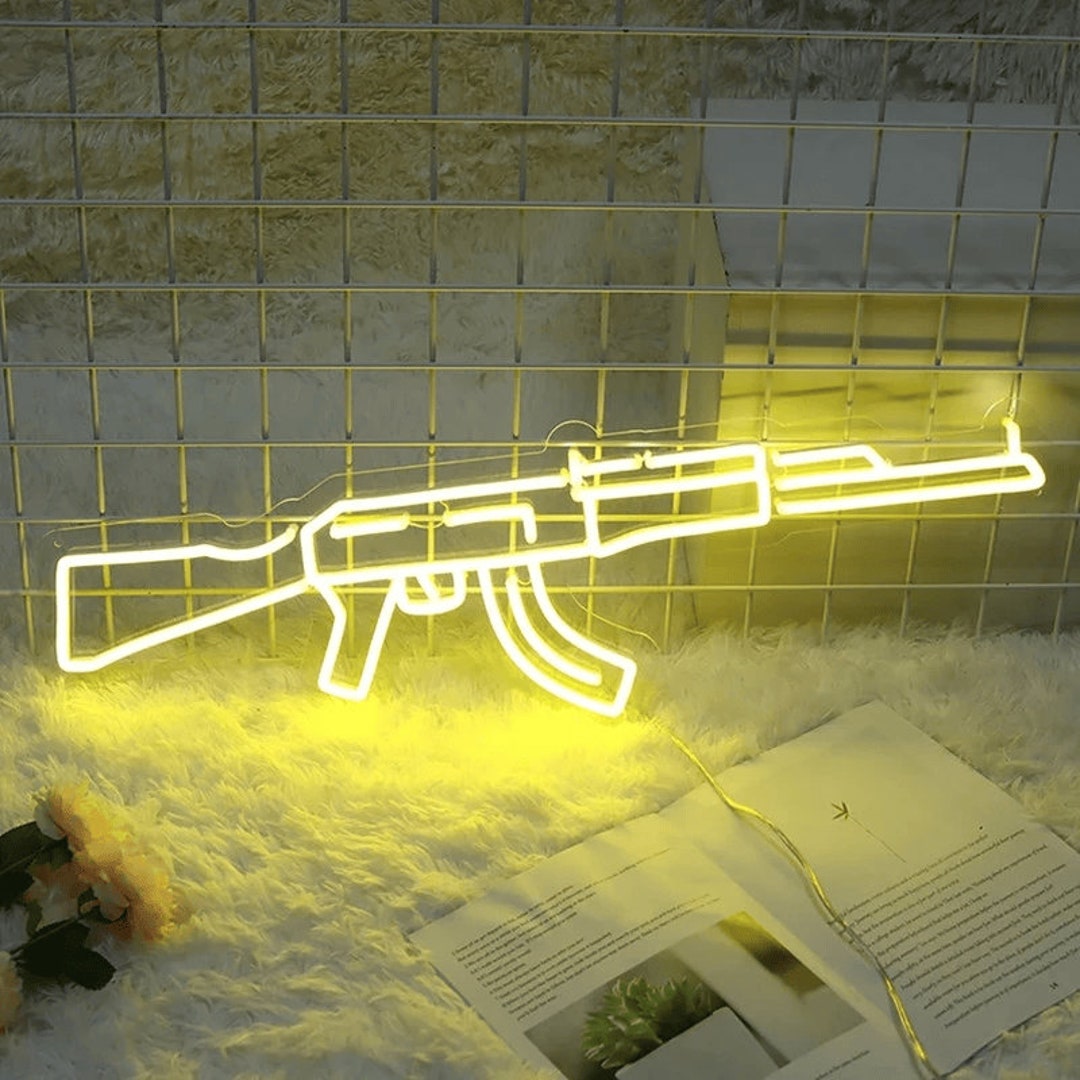 Gun Led Neon Sign Cool Hanging Art Night Lamp Gun for Game Room Wall ...