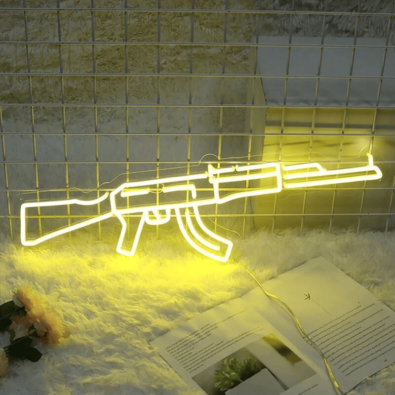 Gun Led Neon Sign Cool Hanging Art Night Lamp Gun for Game Room Wall ...