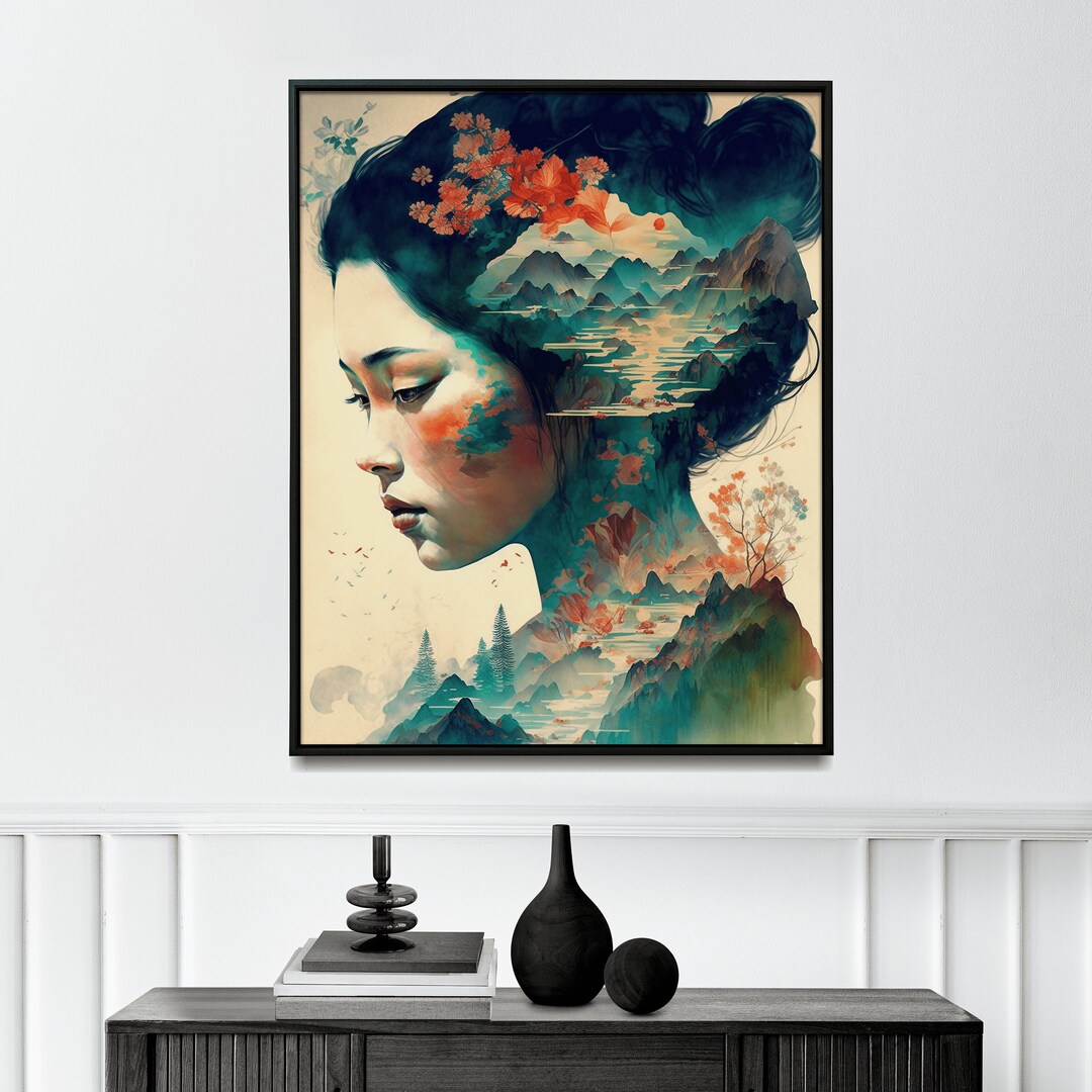Ancient Japanese Lady Wall Art Decor Abstract Japanese Art Print for ...