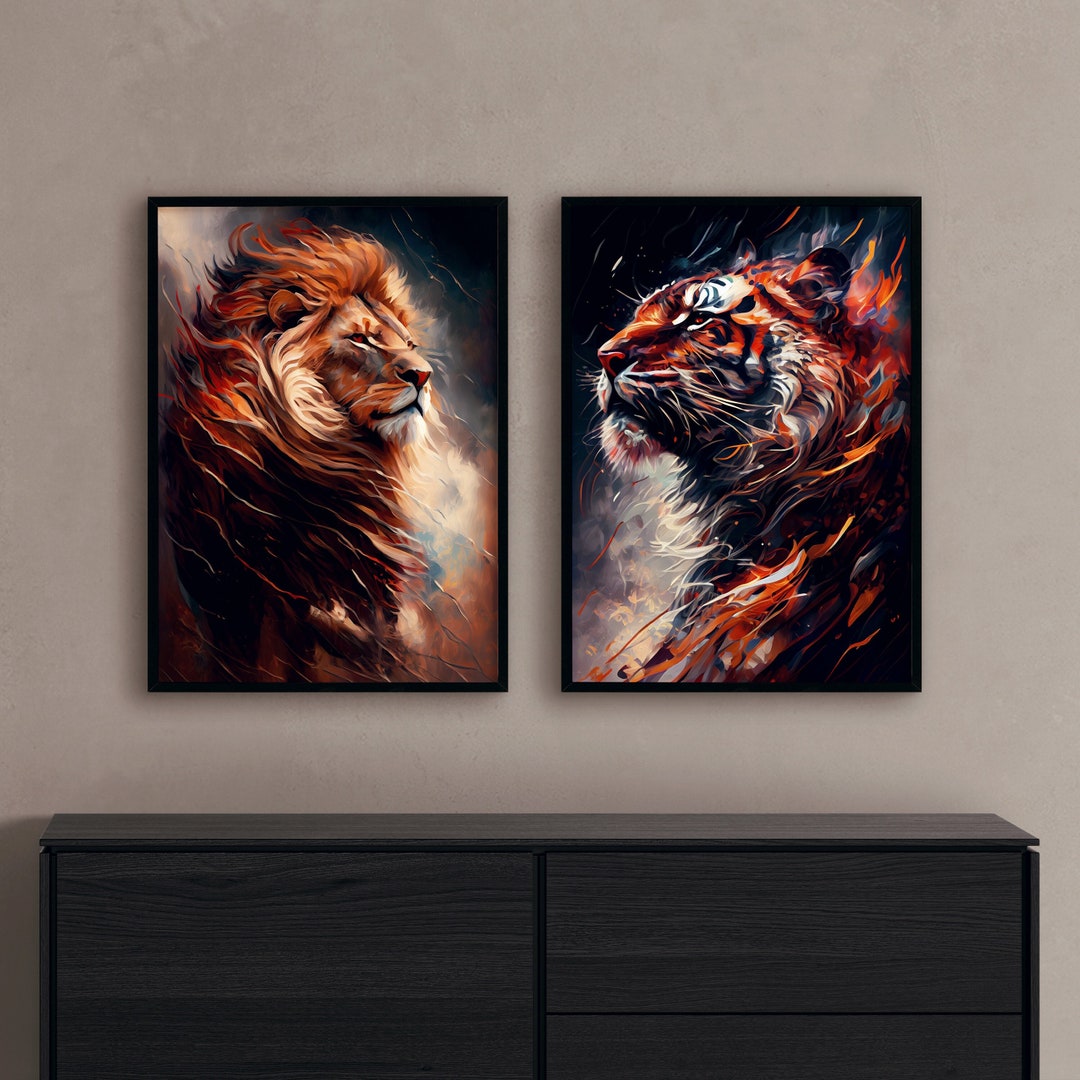 Colorful Lion and Tiger Painting Vibrant Tiger and Lion Artwork ...