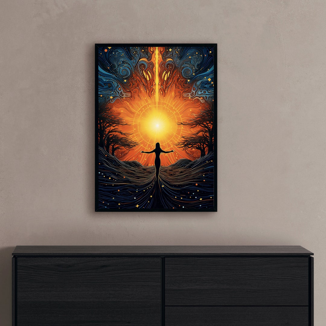Woman Embracing Sun Women Empowerment Art Mindfulness Painting ...