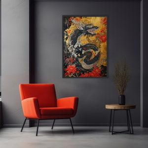 Dragon Wall Decor Black Dragon Painting Mythical Creature Art Asian ...