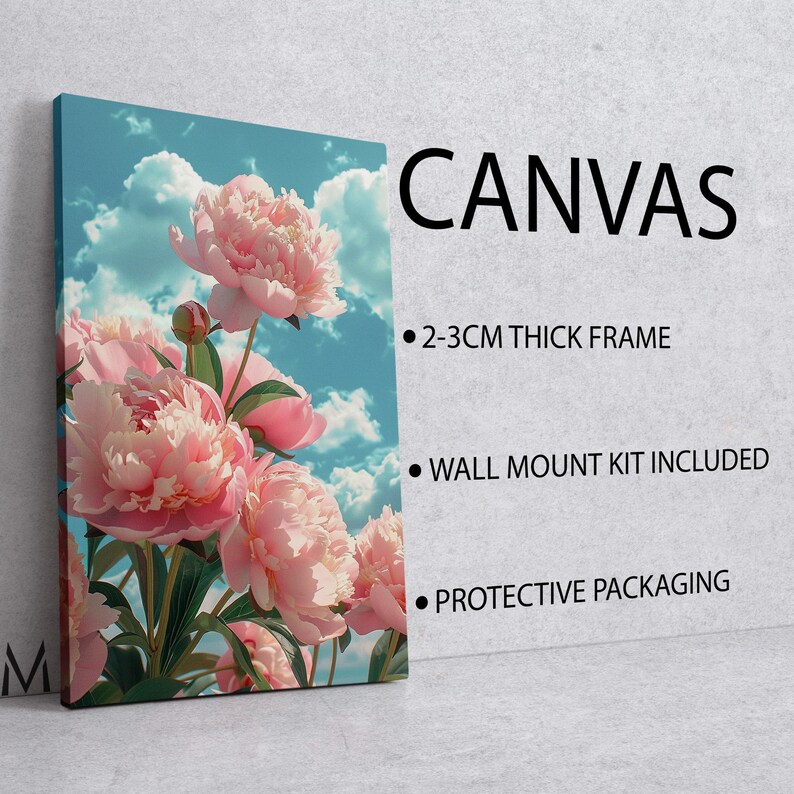 Minimalist Pink Peonies Painting Lofi Style Pink Peonies Wall Art ...