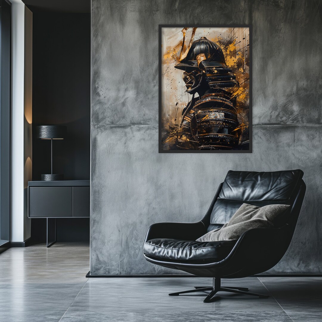 Black and Golden Samurai Wall Art Japanese Warrior Print Elegant ...