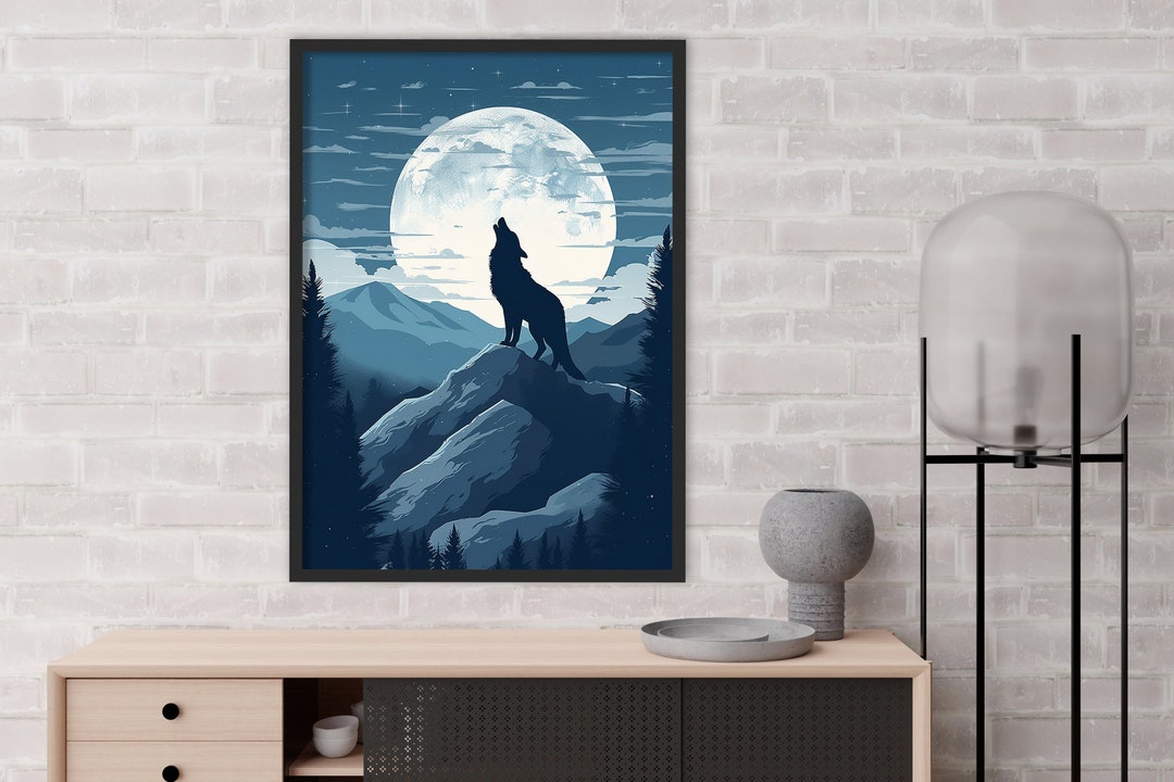 Minimalist Wolf Art Night Sky Art Wolf Painting Wolf Howling Poster ...