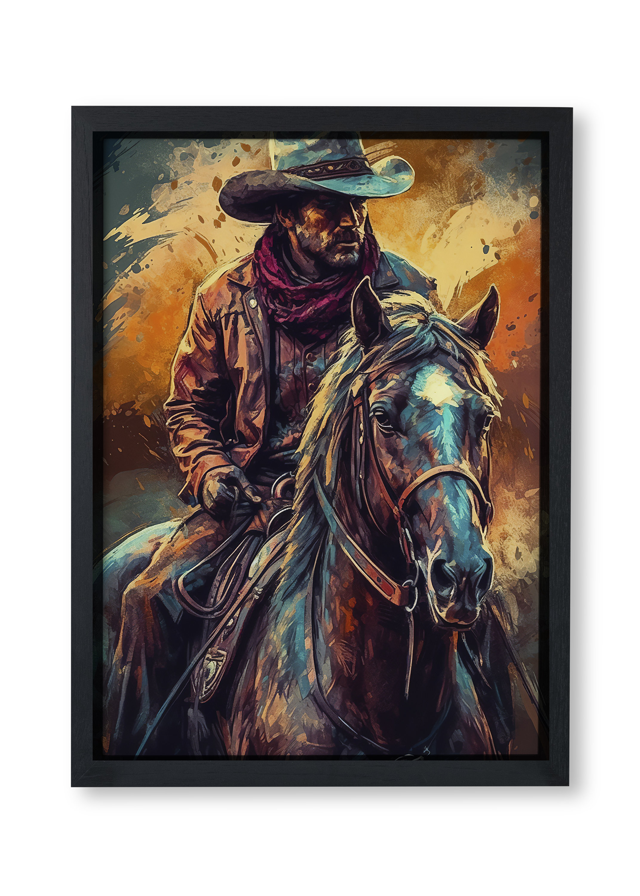Cowboy Painting Western Landscape Painting Cowboy Wall Art Scenic ...