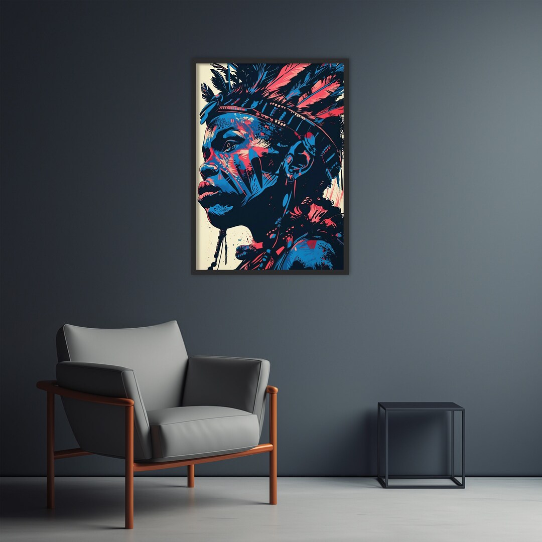 African Tribal Warrior Art Abstract Tribal Wall Art Blue and Red Home ...