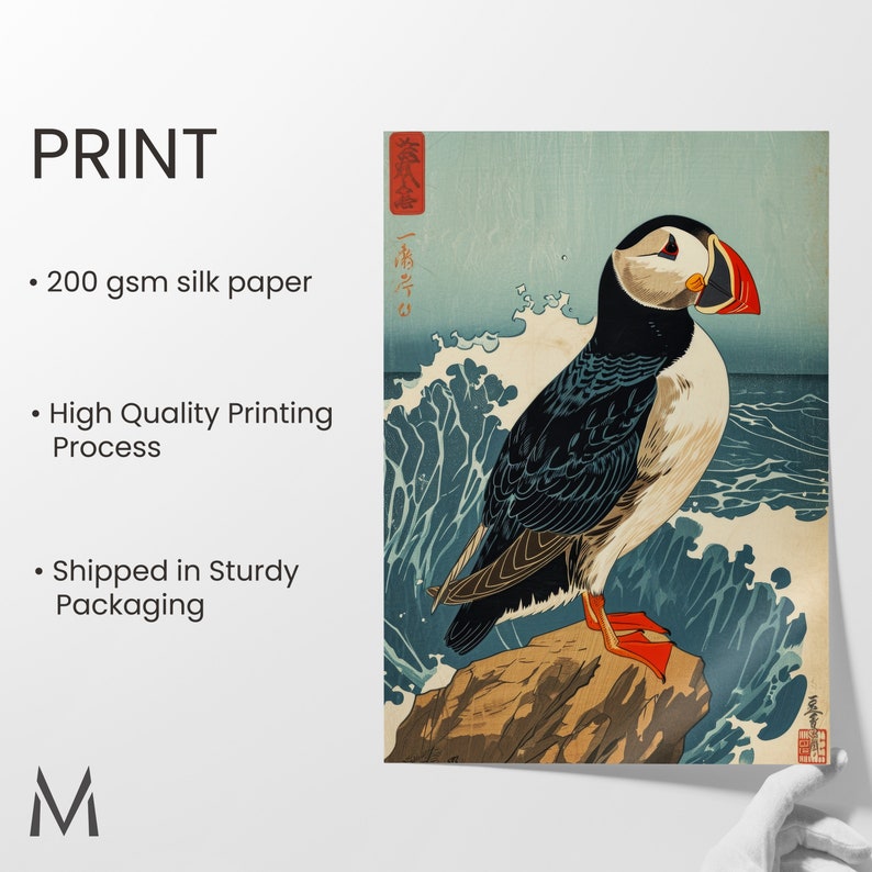 Atlantic Puffin Painting Coastal Bird Artwork Ocean Waves Crashing ...