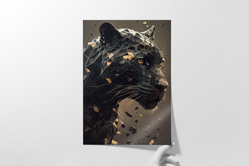 Geometric Black Panther Wall Art Abstract Jaguar Painting Jaguar Wall ...