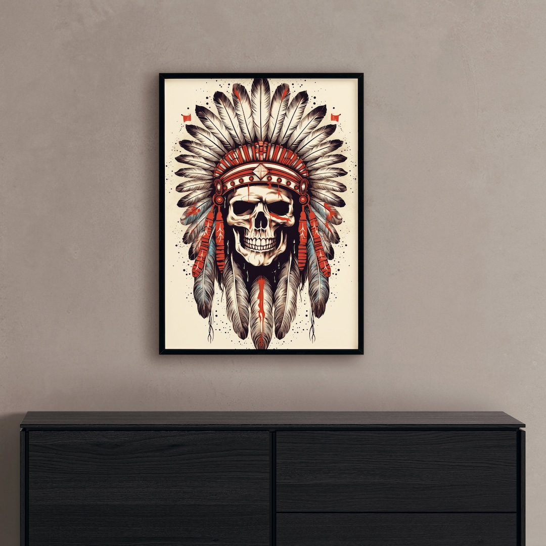 Native American Skull Art Indian Skull Art Headdress Skull Art Native ...