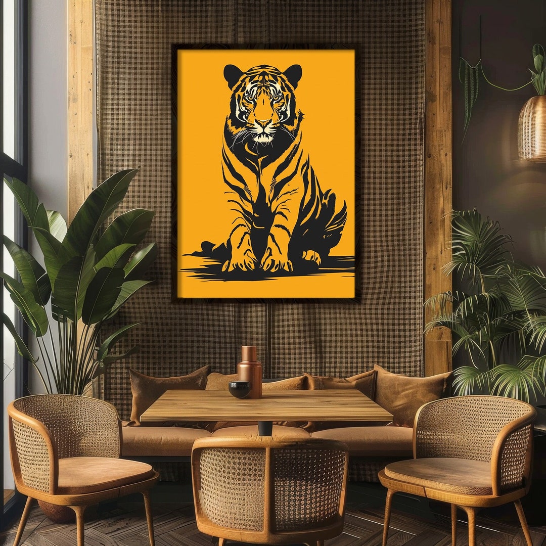 Minimalistic Painting of a Tiger Mustard Background Tiger Tiger ...