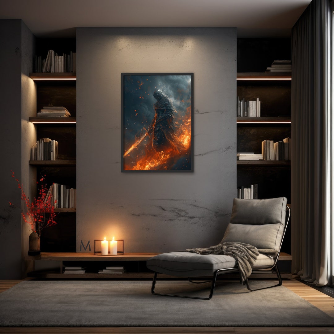 Sinister Knight and Flames Wall Art Gothic Wall Art Menacing Knight ...