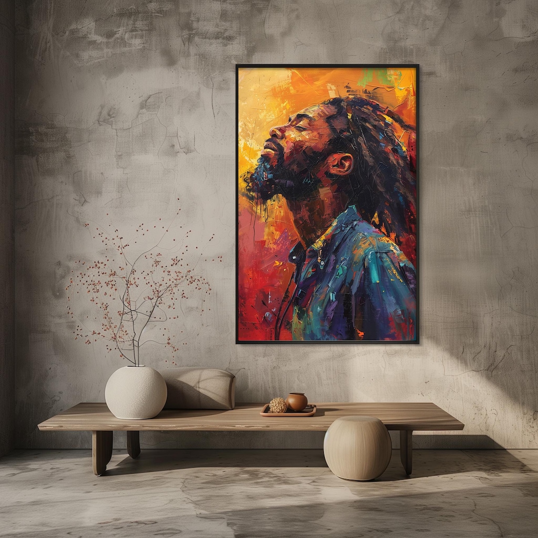 Reggae Singer Portrait Art Dreadlocks Jamaican Abstract Music Notes ...