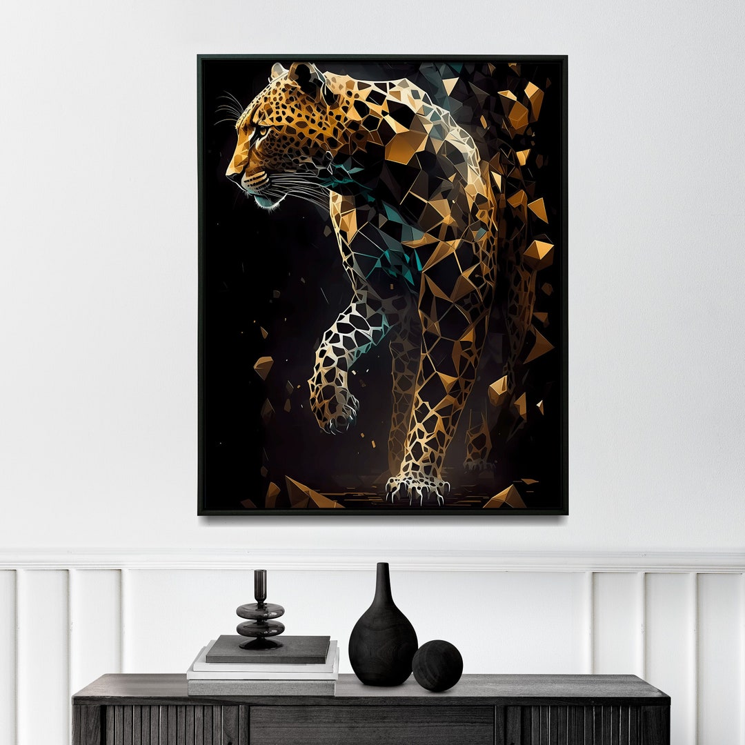 Geometric Jaguar Wall Art Abstract Jaguar Painting Black and Gold ...