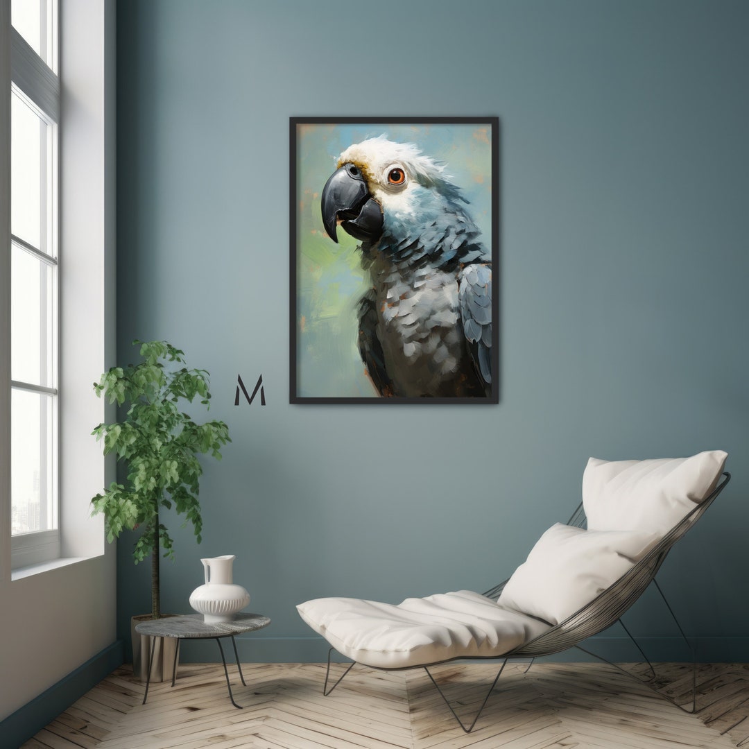 Baby Blue Parrot Painting Canvas Bird Lover's Wildlife Art Print ...